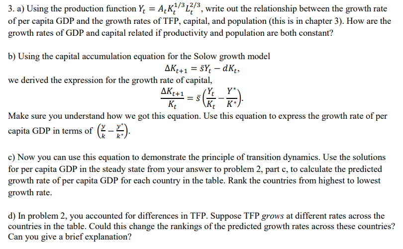 = 3. a) Using the production function Yt = | Chegg.com