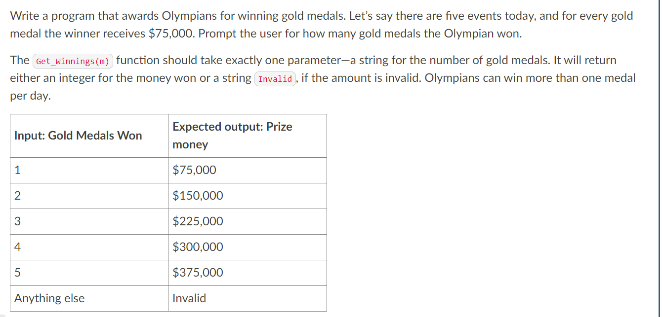 Solved Write a program that awards Olympians for winning | Chegg.com