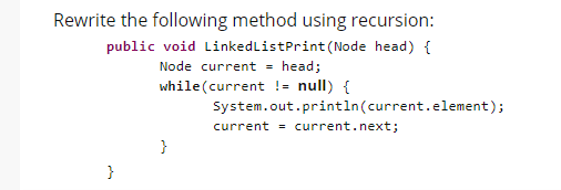 Solved Rewrite the following method using recursion: public | Chegg.com