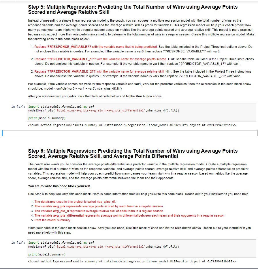 Step 5: Multiple Regression: Predicting the Total | Chegg.com