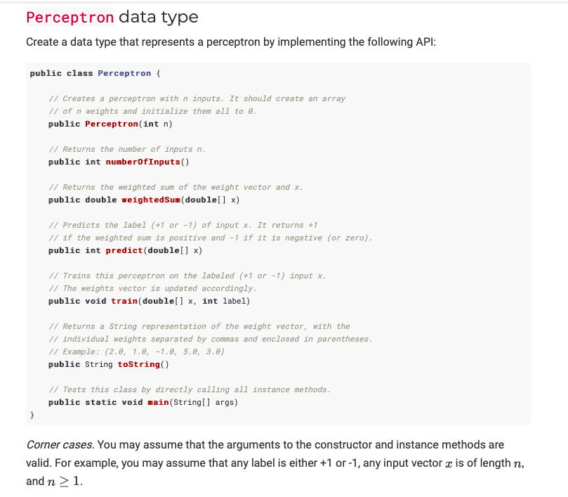 Solved Perceptron data type Create a data type that | Chegg.com