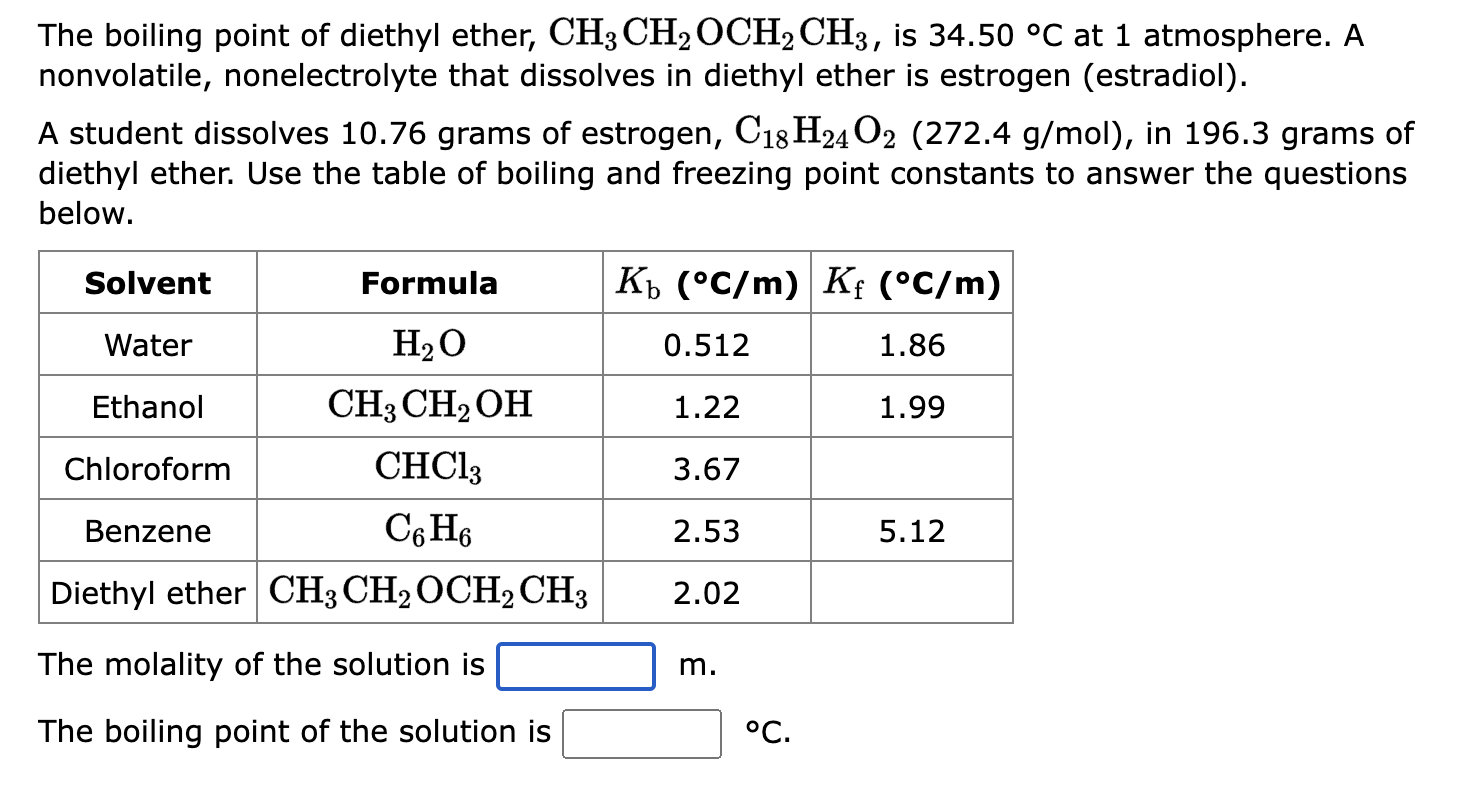 Solved The boiling point of diethyl ether, CH3CH2OCH2CH3, is | Chegg.com