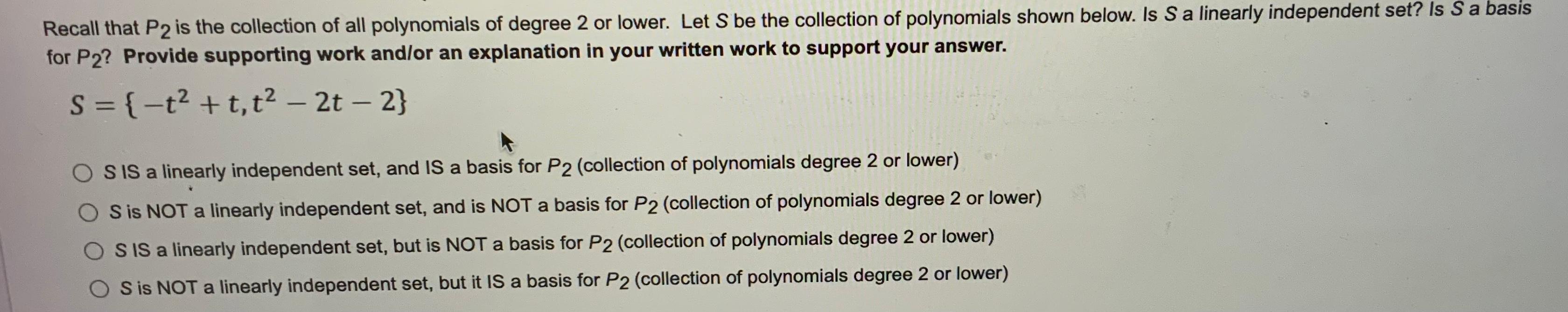 Solved Recall that P2 is the collection of all polynomials | Chegg.com