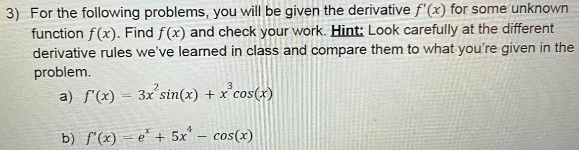 Solved For the following problems, you will be given the | Chegg.com