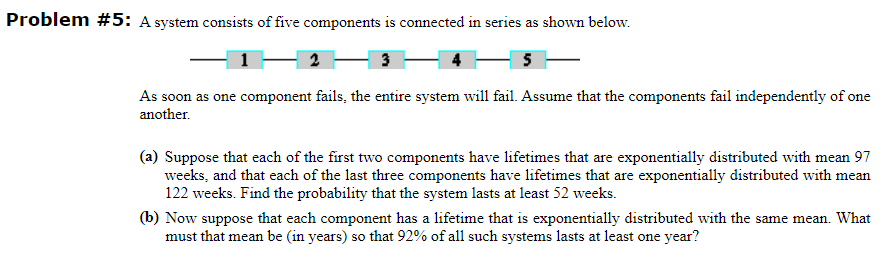 Solved Problem #5: A system consists of five components is | Chegg.com