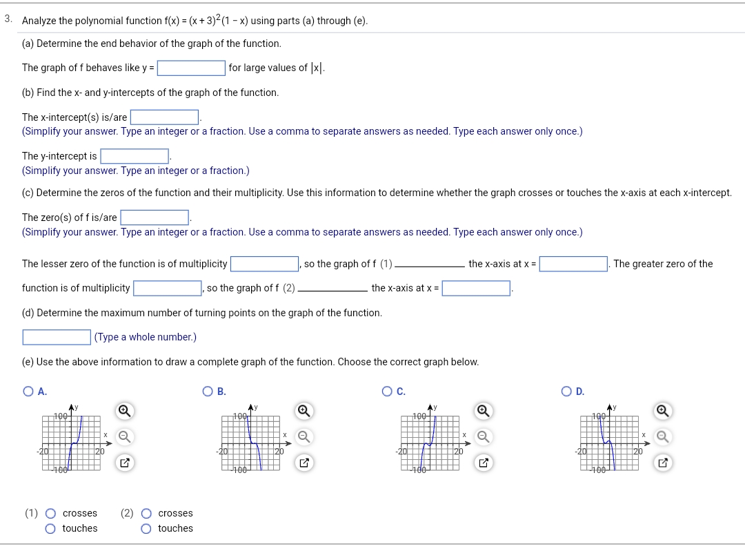 Solved 3. Analyze the polynomial function f(x)=(x+3)2(1−x) | Chegg.com