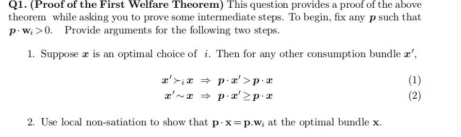 Solved Q1. (Proof of the First Welfare Theorem) This | Chegg.com