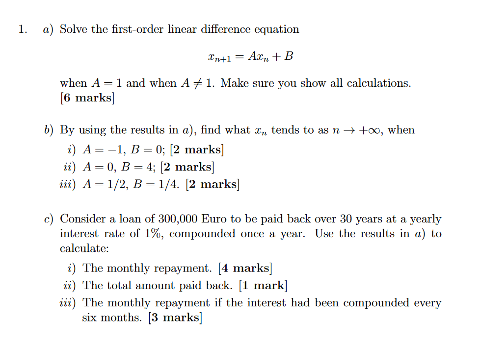 Solved 1 A Solve The First Order Linear Difference