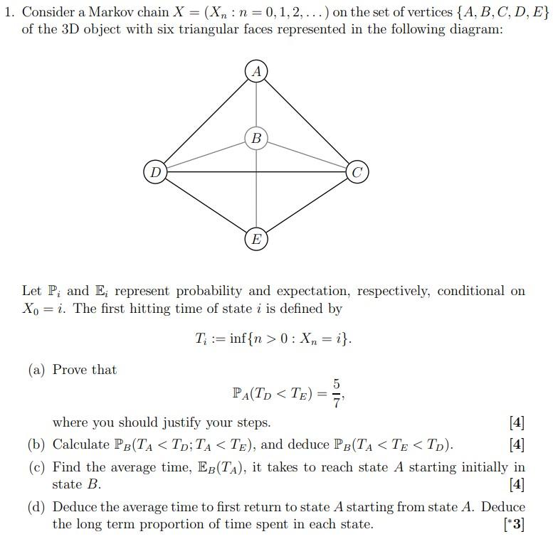Solved Consider a Markov chain X=(Xn:n=0,1,2,…) on the set | Chegg.com