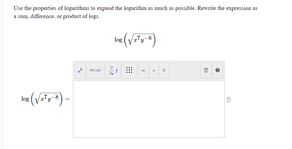 Solved Use the properties of logarithms to expand the | Chegg.com
