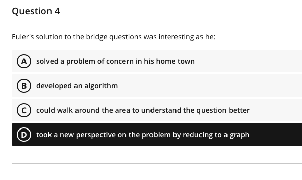 Solved Question 4 Euler's solution to the bridge questions | Chegg.com