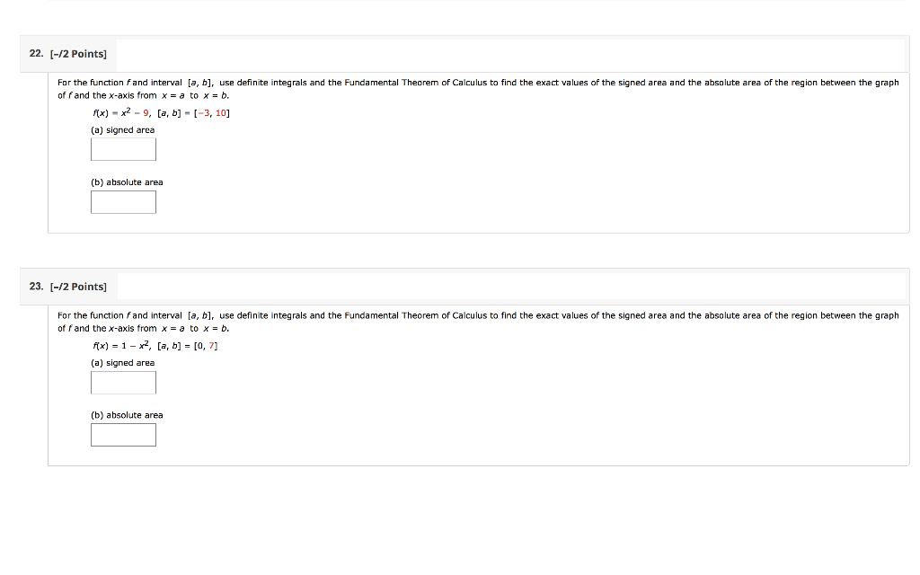 Solved 22. (-/2 Points] For the function f and interval [a, | Chegg.com