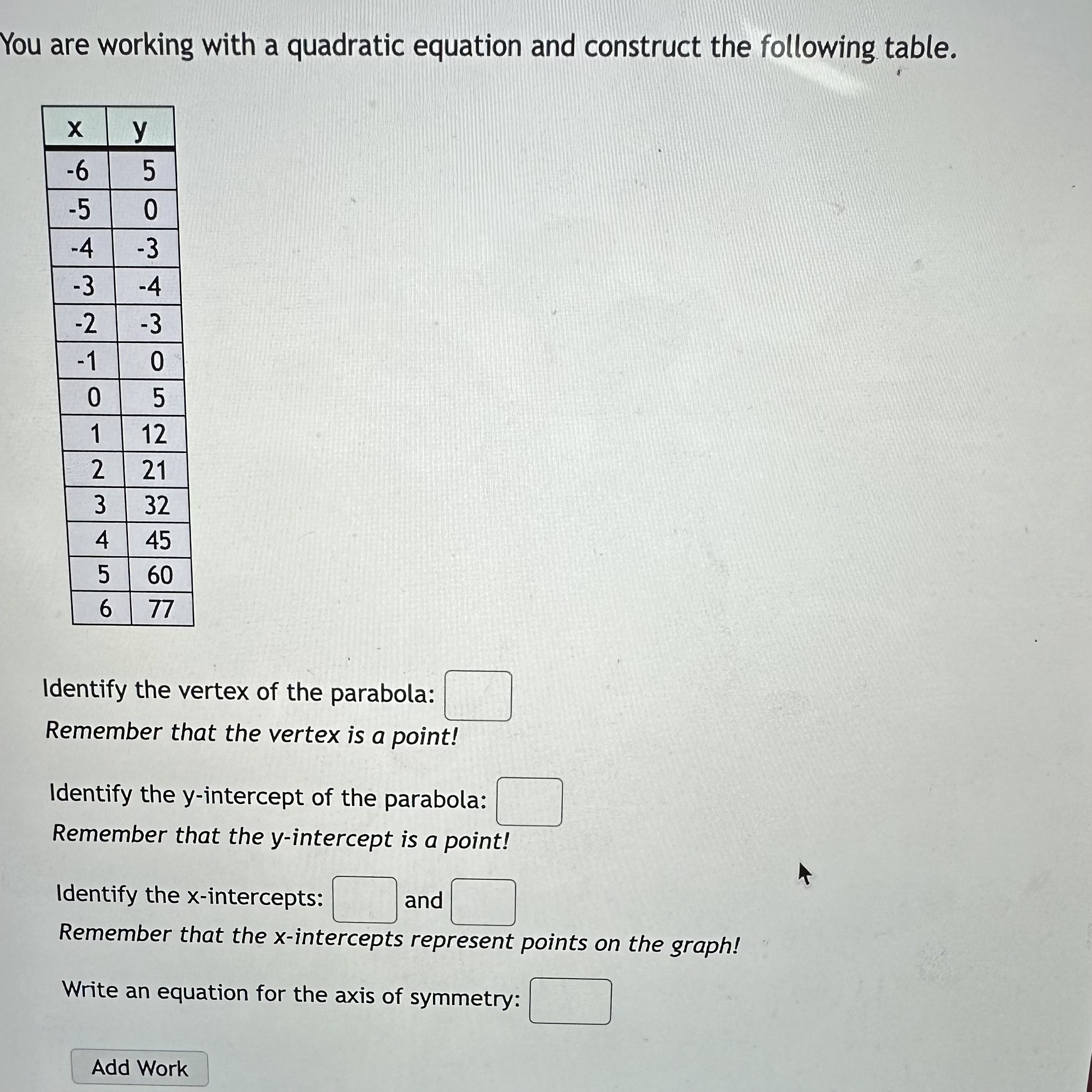 Solved lou are working with a quadratic equation and | Chegg.com