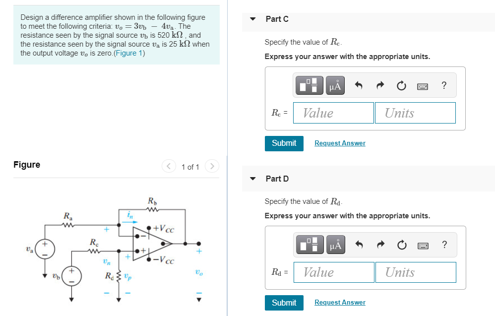 Solved Part A Design a difference amplifier shown in the | Chegg.com