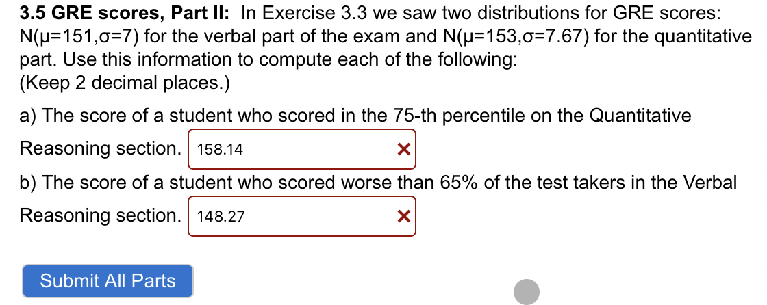 Solved 3.5 GRE scores, Part II: In Exercise 3.3 we saw two | Chegg.com