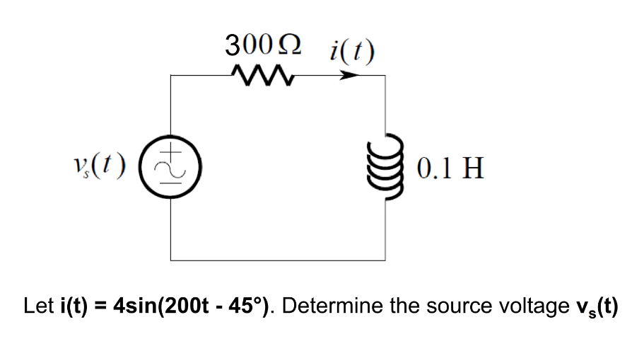 Solved Let i(t)=4sin(200t−45∘). Determine the source voltage | Chegg.com