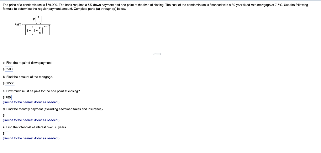 Solved PMT=[1−(1+nr)−nt]P(nr) a. Find the required down | Chegg.com