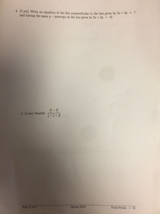 Solved 4(5 pts) write an equation of the line perpendicular | Chegg.com