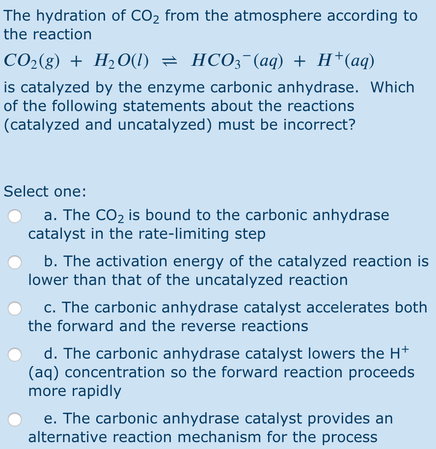 Solved The hydration of CO2 from the atmosphere according to | Chegg.com