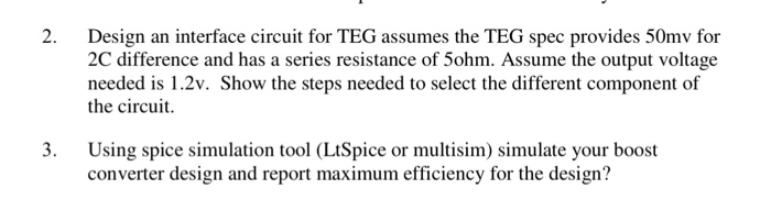 Design an interface circuit for TEG assumes the TEG | Chegg.com