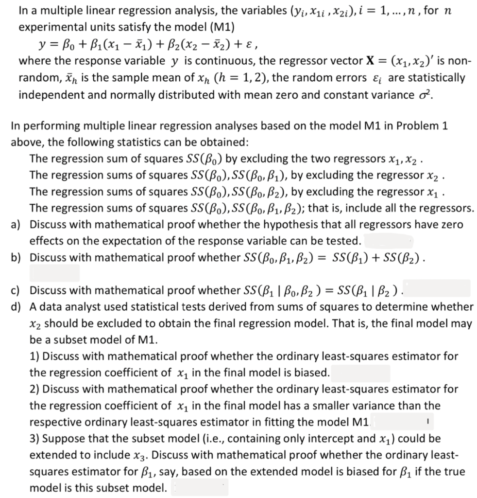 In a multiple linear regression analysis, the | Chegg.com