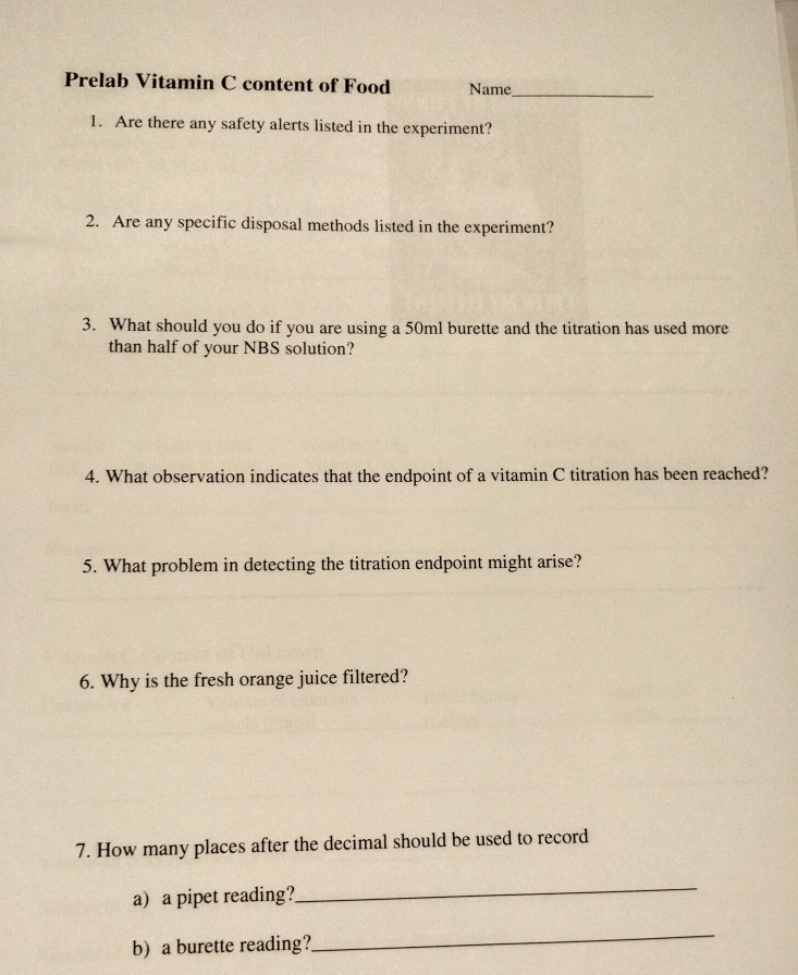 Solved Prelab Vitamin C content of Food Name 1. Are there | Chegg.com