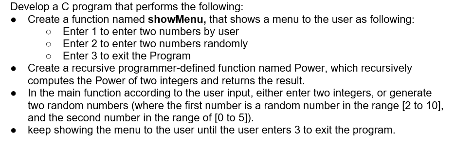Solved Develop a C program that performs the following: . | Chegg.com