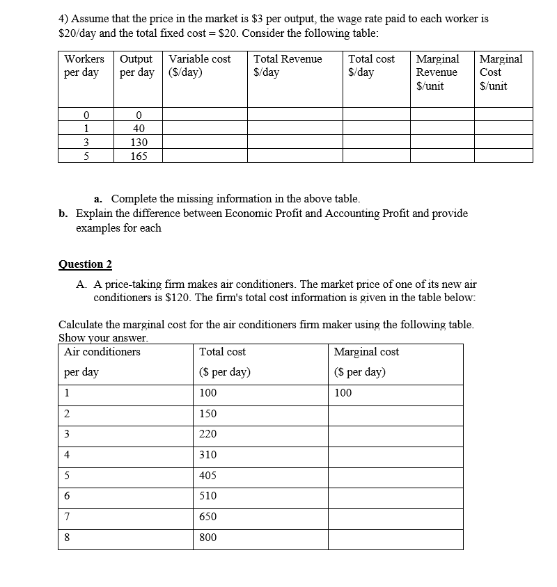 Solved Question One 1) \\( \\mathrm{TC}=25+2.5 | Chegg.com