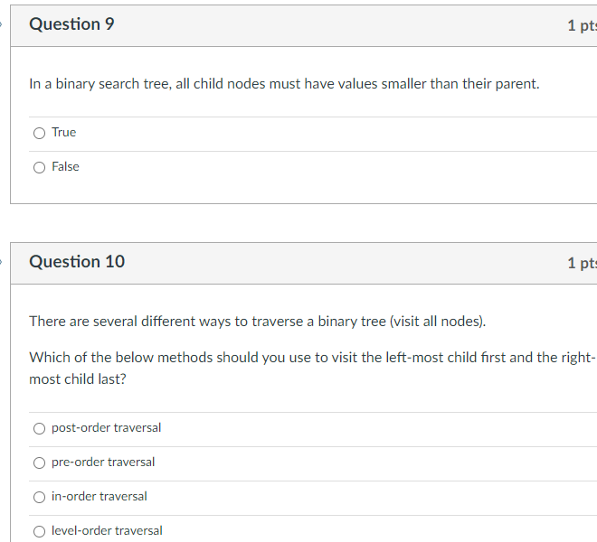 Solved In a binary search tree, all child nodes must have | Chegg.com