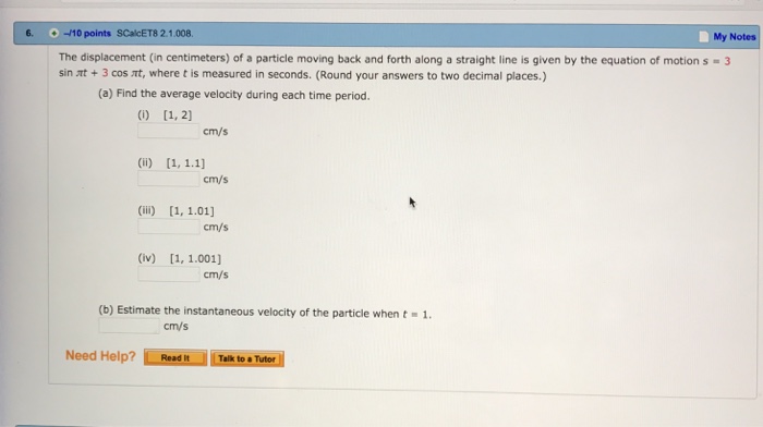 Solved The displacement (in centimeters) of a particle | Chegg.com