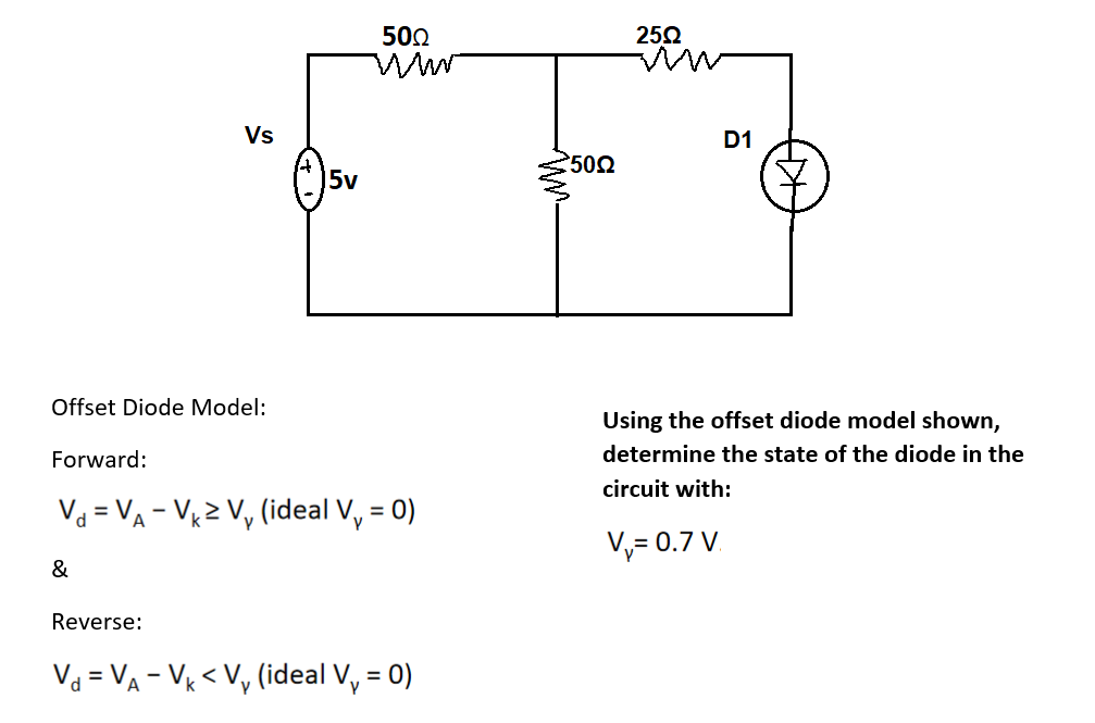 Solved 5002 w 2592 ww Vs D1 5022 5v Offset Diode Model: | Chegg.com