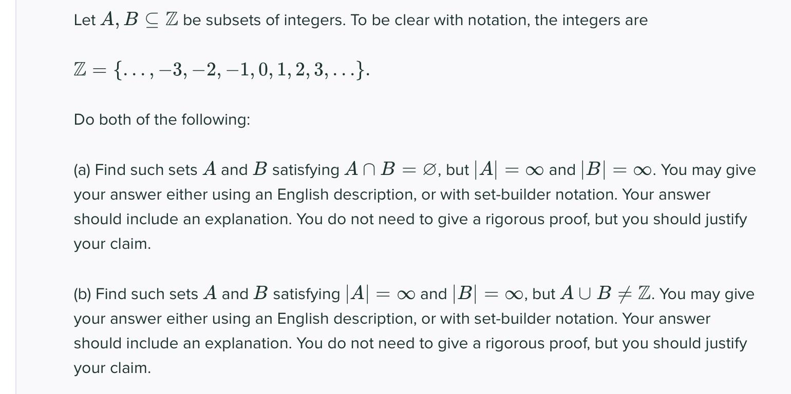 Solved Let A, B C Z be subsets of integers. To be clear with | Chegg.com