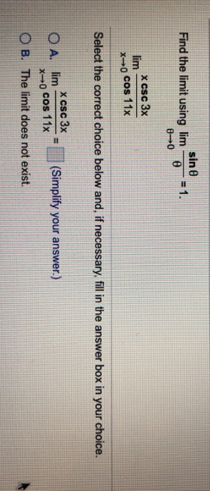 Solved sin θ Find the limit using lim0 1 x csc 3x lim- x→0 | Chegg.com
