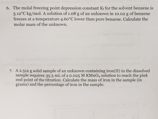 Solved 6. The molal freezing point depression constant Kf | Chegg.com