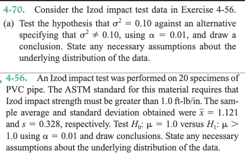 Solved 4-70. Consider the Izod impact test data in Exercise | Chegg.com
