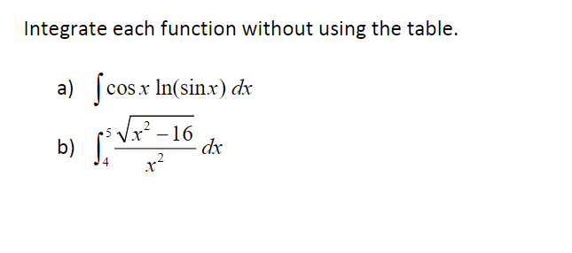 Solved Integrate each function without using the table. a) | Chegg.com