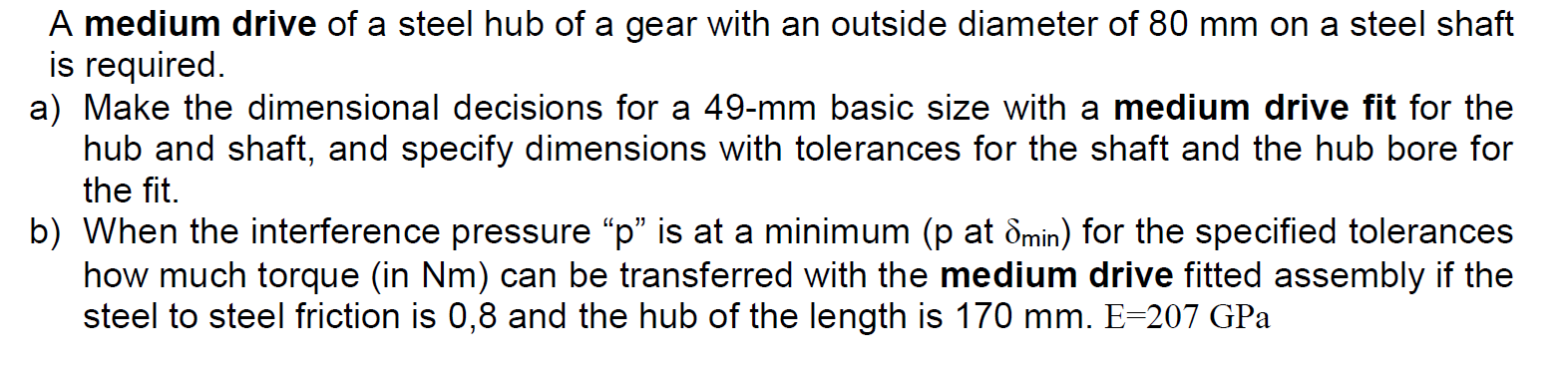 Solved A medium drive of a steel hub of a gear with an | Chegg.com