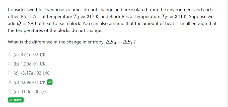 Solved Consider two blocks, whose volumes do ﻿not change and | Chegg.com