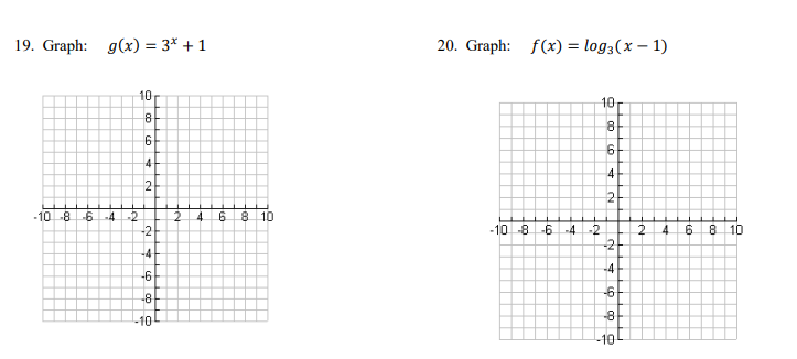 Solved 19. Graph: x)31 20. Graph: f(x) -log3(x -1) 10 10 8 2 | Chegg.com