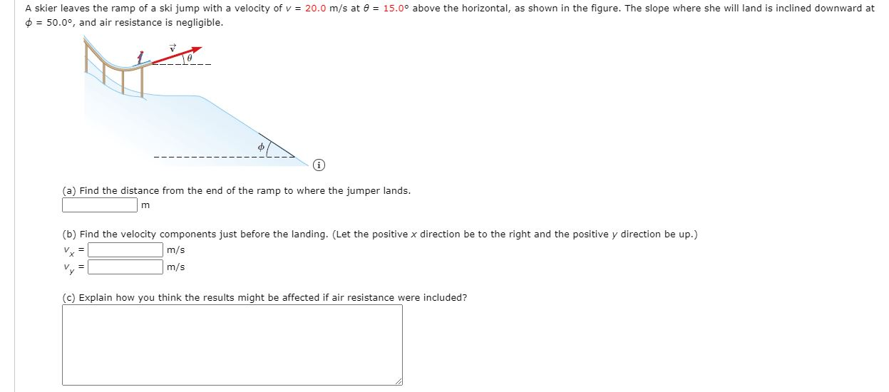 Solved A skier leaves the ramp of a ski jump with a velocity | Chegg.com