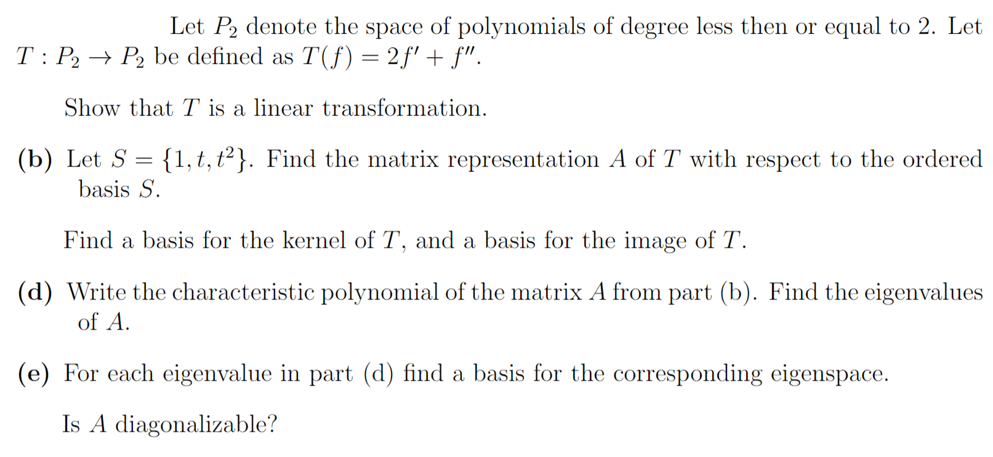 Solved Let P2 denote the space of polynomials of degree less | Chegg.com
