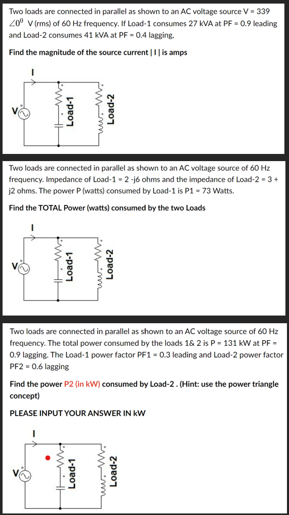 Solved Two loads are connected in parallel as shown to an AC | Chegg.com