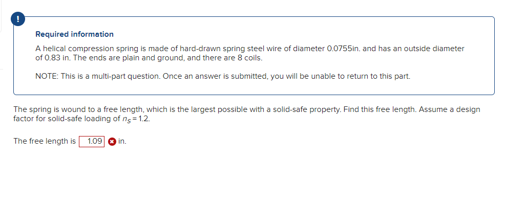 Solved ! Required information A helical compression spring | Chegg.com