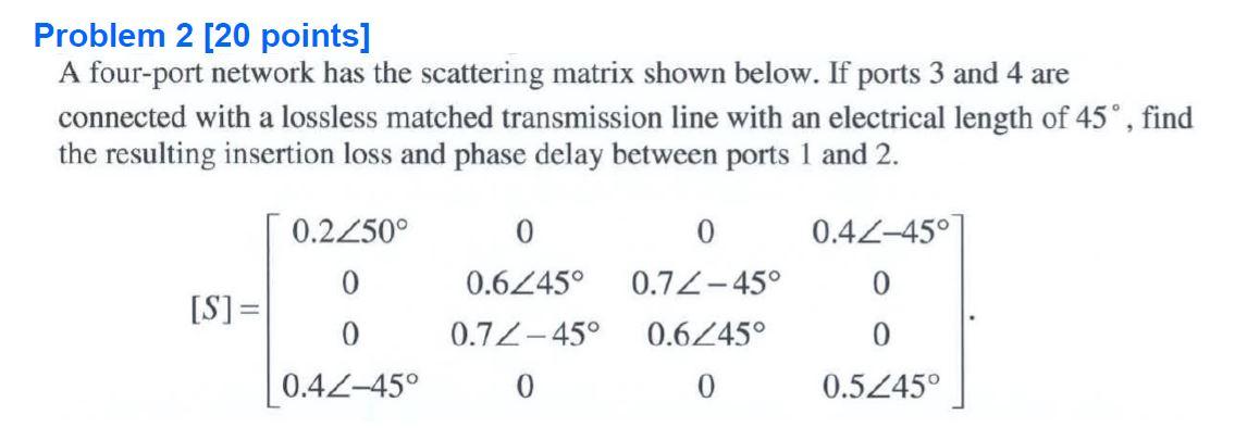 Solved Problem 2 [20 points] A four-port network has the | Chegg.com