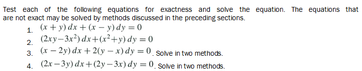 Solved Test each of the following equations for exactness | Chegg.com