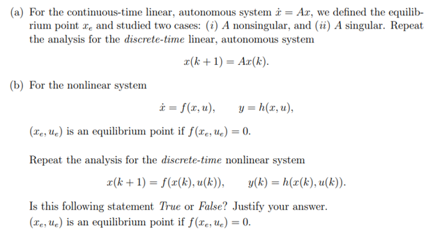 Solved (a) For the continuous-time linear, autonomous system | Chegg.com