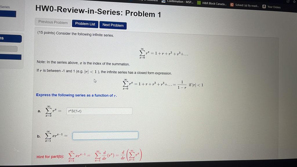 Solved (15 points) Consider the following infinite series. | Chegg.com