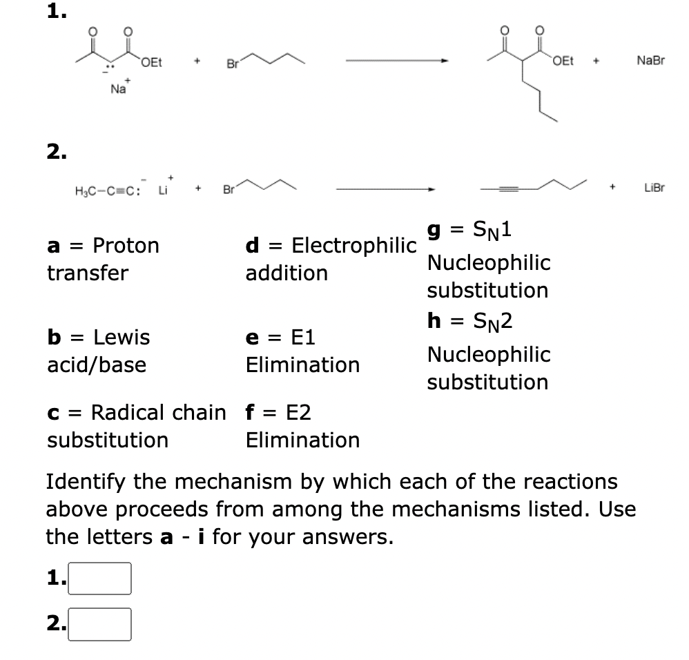 Solved 1. 2. b Na OEt H₂C-C=C: Li a = Proton transfer = | Chegg.com