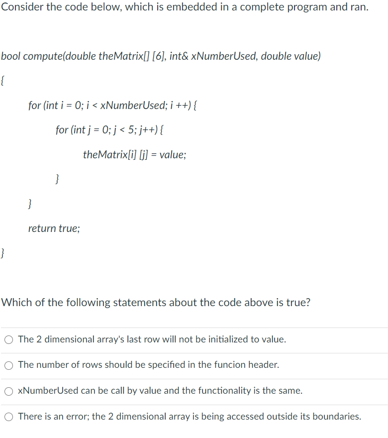 Solved Consider the code below, which is embedded in a | Chegg.com