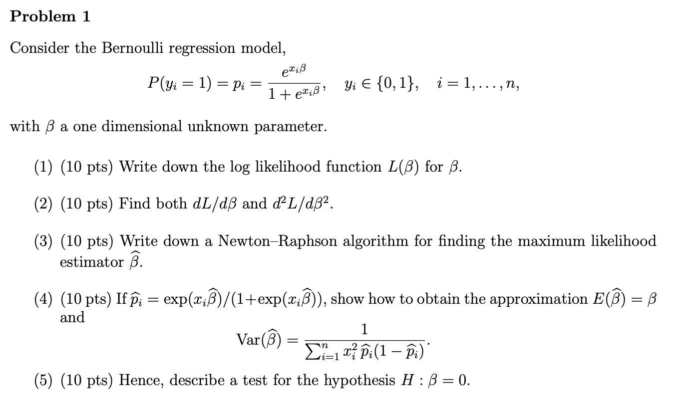 Consider the Bernoulli regression model, | Chegg.com
